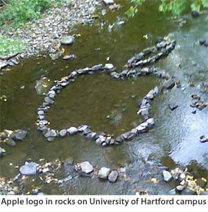 Huge Apple logo formed out of rocks in river at University of Hartford ...
