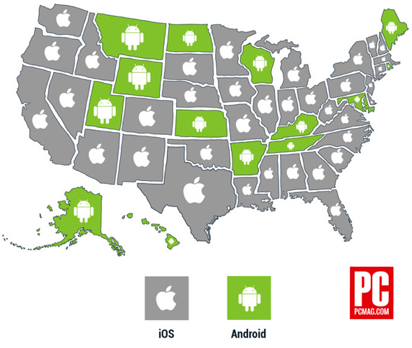 Here are the 36 U.S. states where Apple's iOS is used more than Google ...